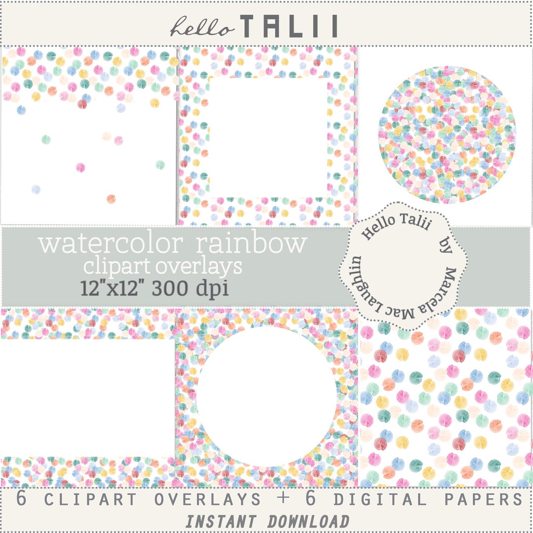 Pastel RAINBOW DOTS Clipart Overlays- Rainbow BUBBLES Confetti ...