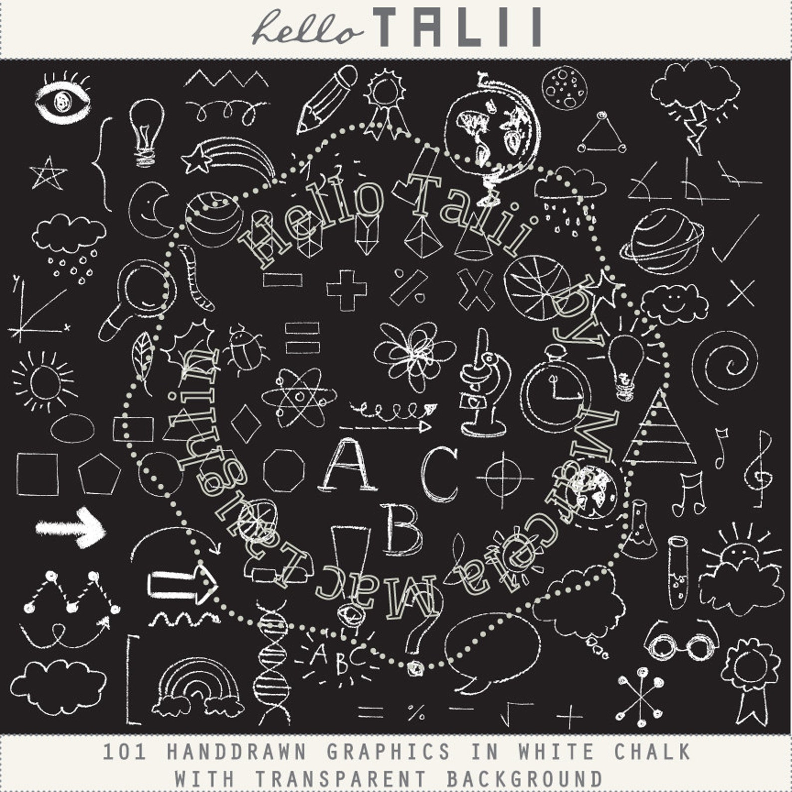 Chalkboard Back to SCHOOL Doodles Clip Art 101 Science and | Etsy