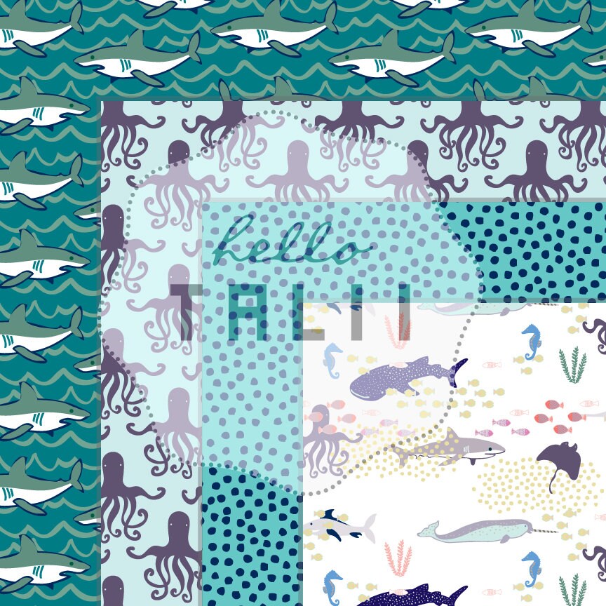 UNDER THE SEA Digital Paper Sea Life Ocean Creatures Shark - Etsy