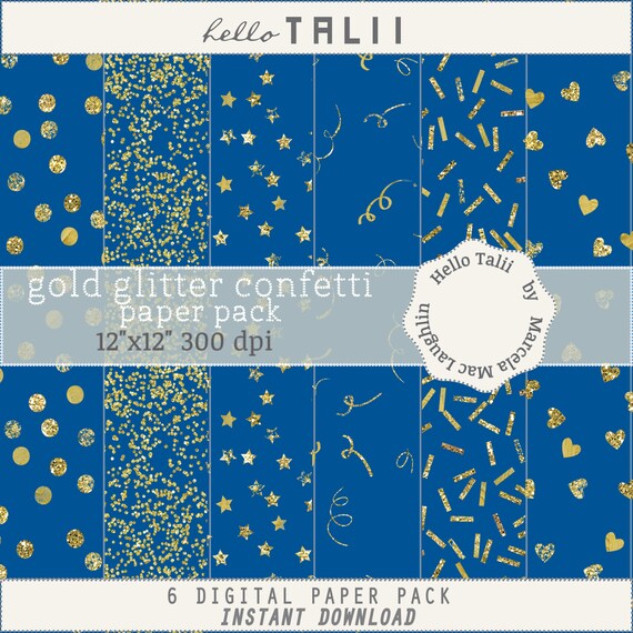 BLUE and Gold DIGITAL Paper Blue and Gold Glitter Confetti | Etsy