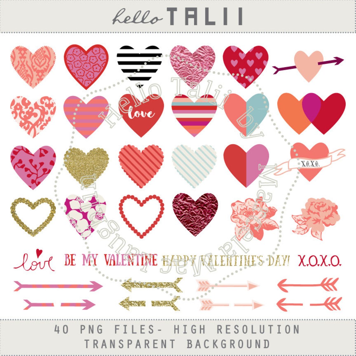 Hearts Clipart VALENTINES DAY Digital Hearts Arrows Flowers - Etsy