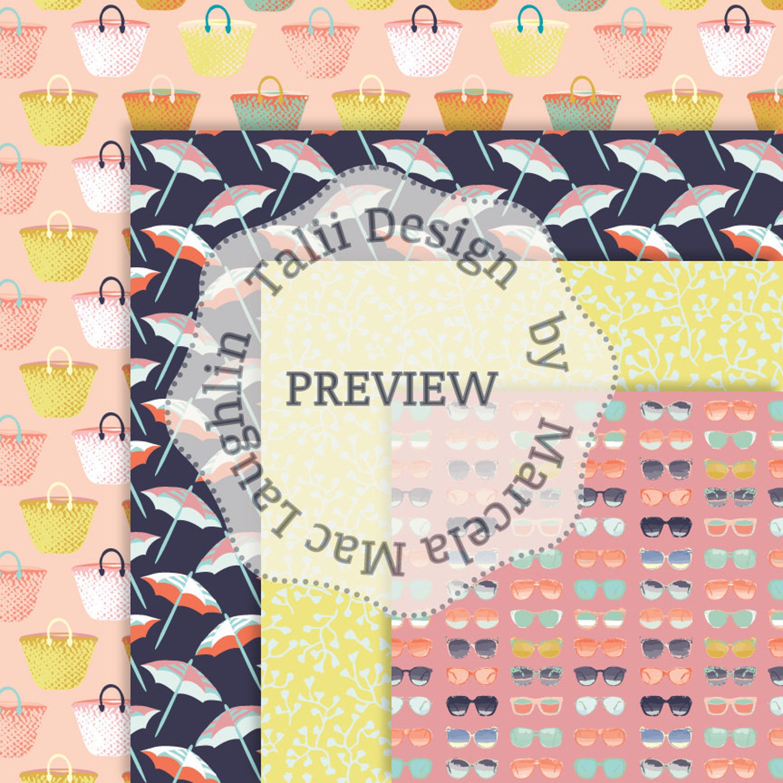 Summer Digital Paper GIRLS SUMMER Sunglasses Straw Beach - Etsy