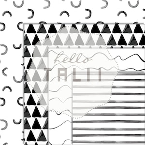 WATERCOLOR BLACK and WHITE Digital Paper- Handpainted Doodles Black and ...