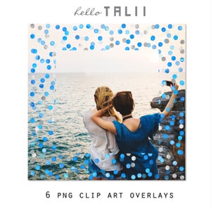 BLUE and SILVER Confetti Clipart Overlays- 6 Transparent Overlays + 6 ...