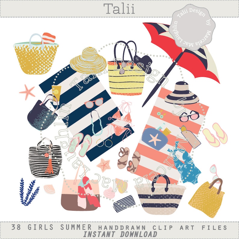 Girls Summer CLIP Art Spring Break Digital Paper Straw Hats - Etsy