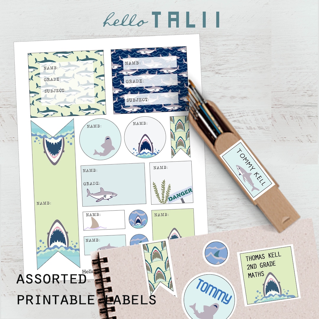 SHARKS LABELS PRINTABLE Assorted Shark Labels Back to School Name ...