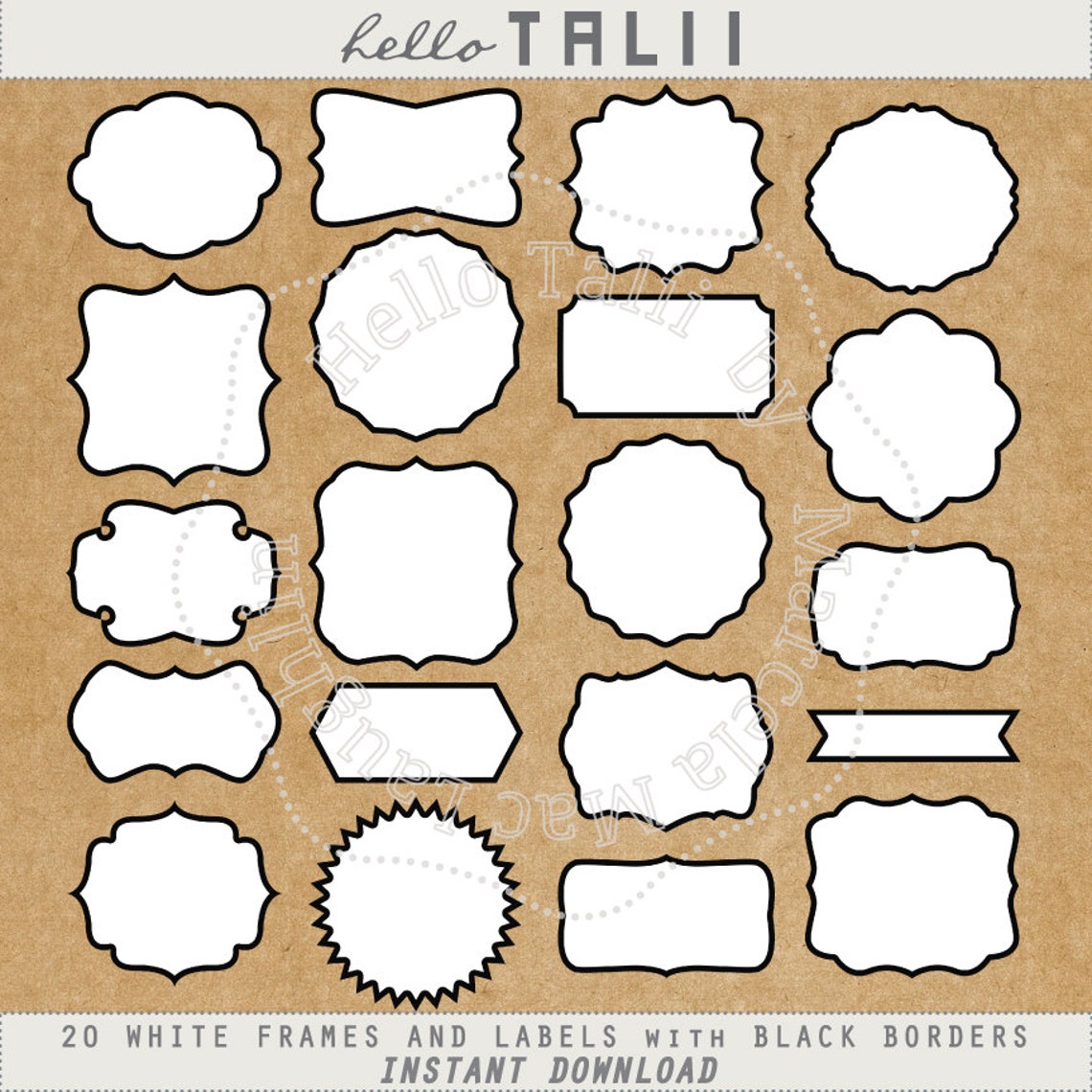 White Labels Clipart WHITE DIGITAL Frames With BLACK Border - Etsy