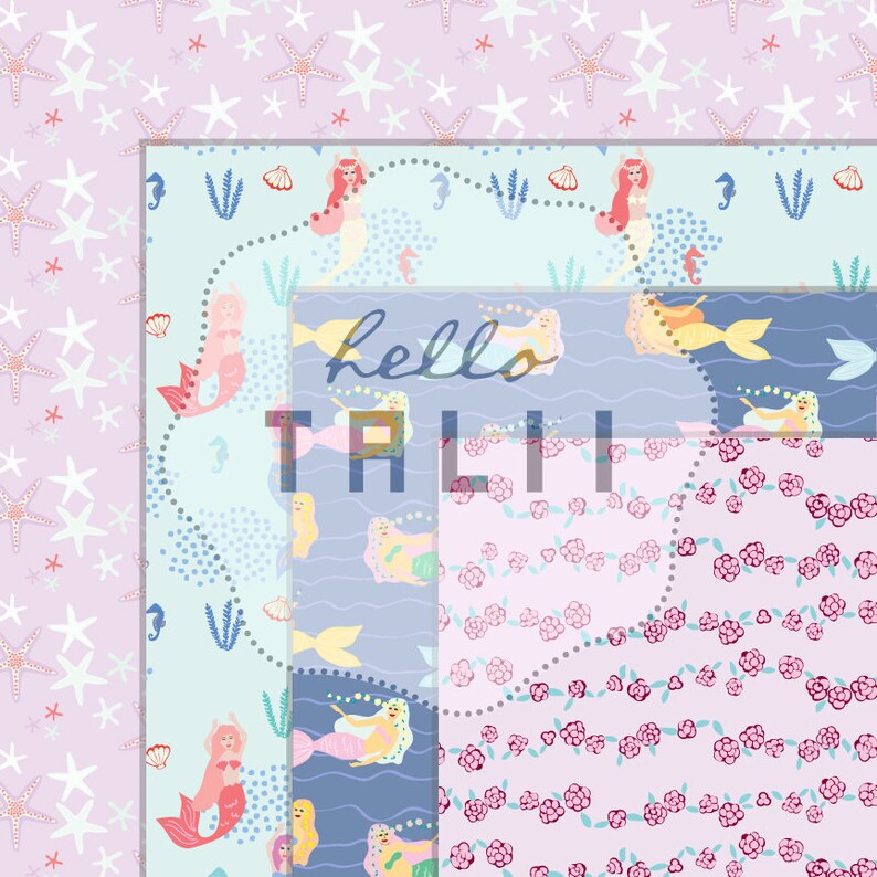 MERMAID Digital Paper- Little Mermaid Party Backgrounds Pink Deep Ocean ...