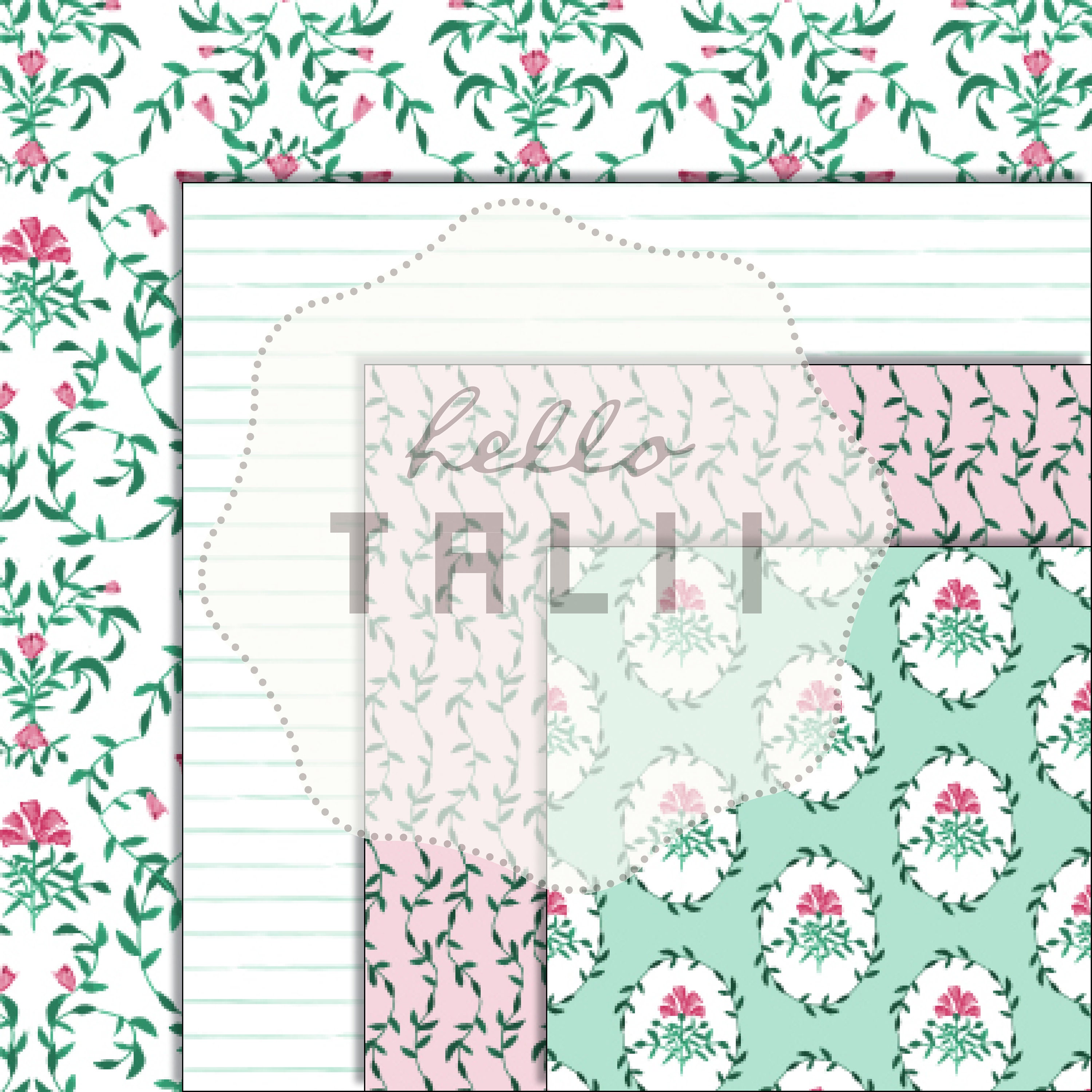 WATERCOLOR FLOWERS Digital Paper Floral Damask Backgrounds | Etsy