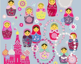 Matryoshka Clipart Digital Vector Matryoshka, Doll, Russian, Nesting ...
