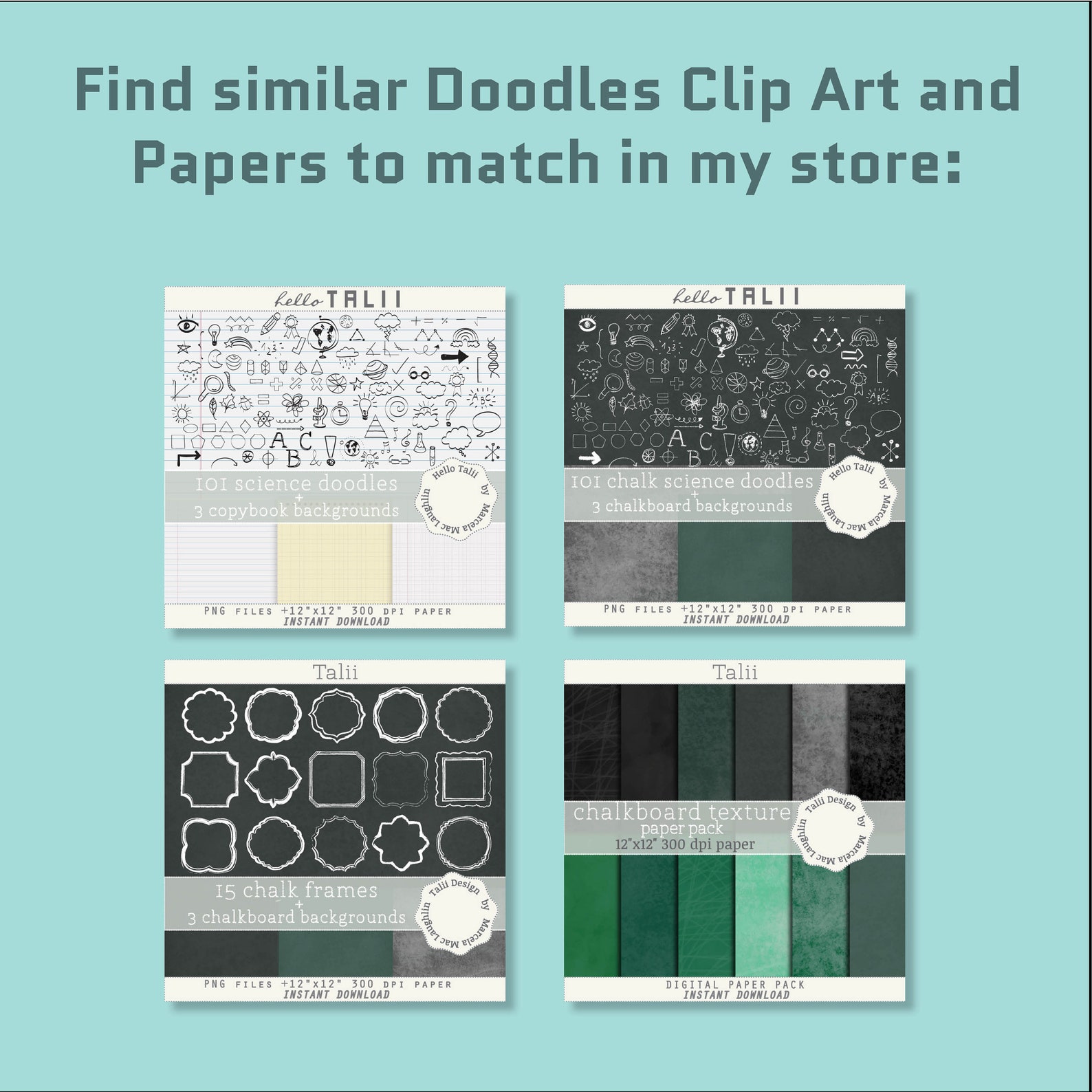 101 DOODLES Clipart 3 COPYBOOK Digital Papers Handdrawn | Etsy