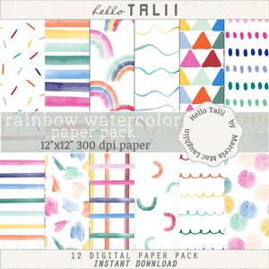 WATERCOLOR RAINBOW Digital Paper- Pastel Rainbow Watercolor Rainbow ...