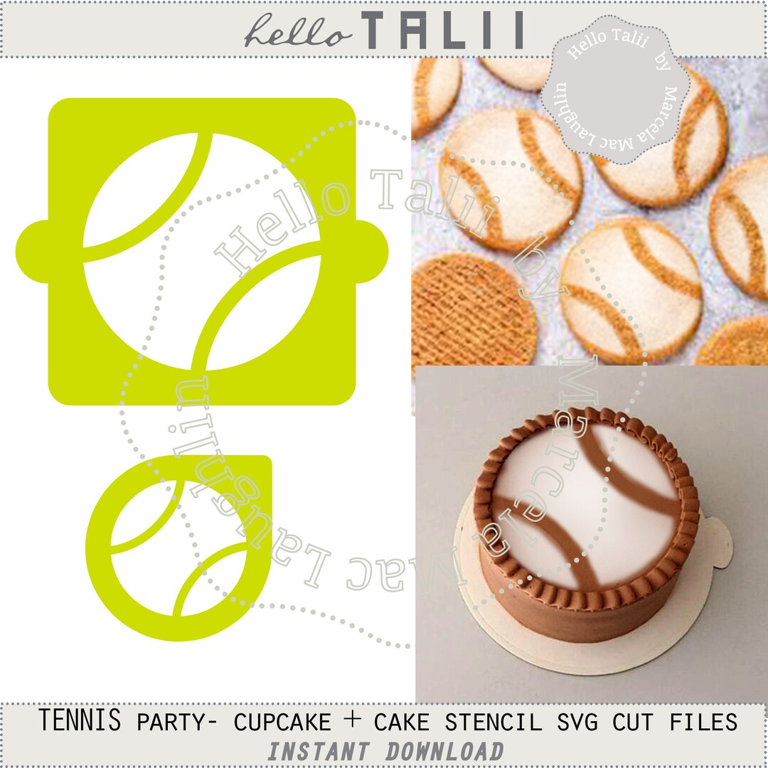 TENNIS Stencil SVG Cut Files Bundle- DIGITAL Tennis Ball Cake Stencil ...