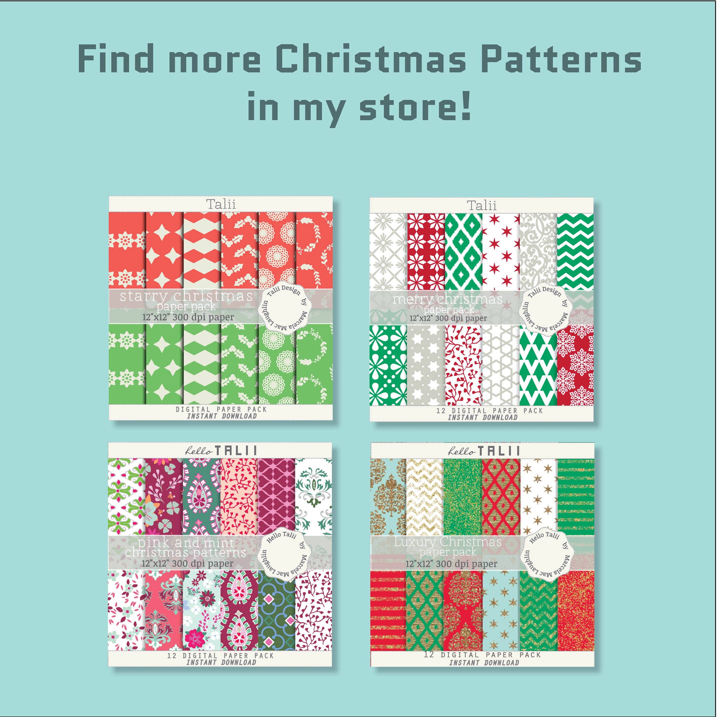 Christmas Digital Paper CHRISTMAS Tiles Moroccan Mosaics | Etsy