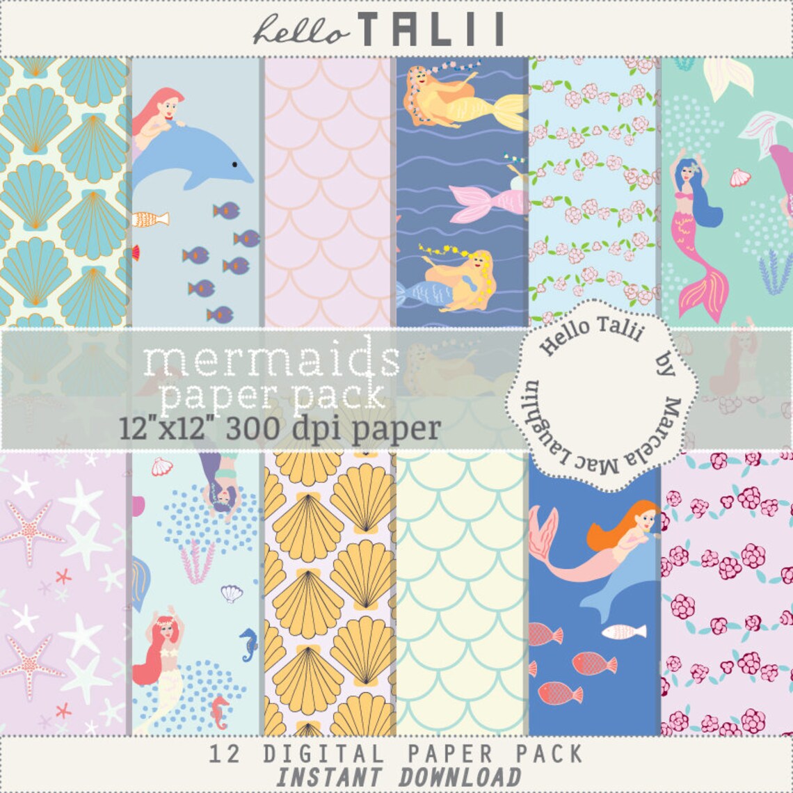 MERMAID Digital Paper Little Mermaid Party Backgrounds Pink - Etsy