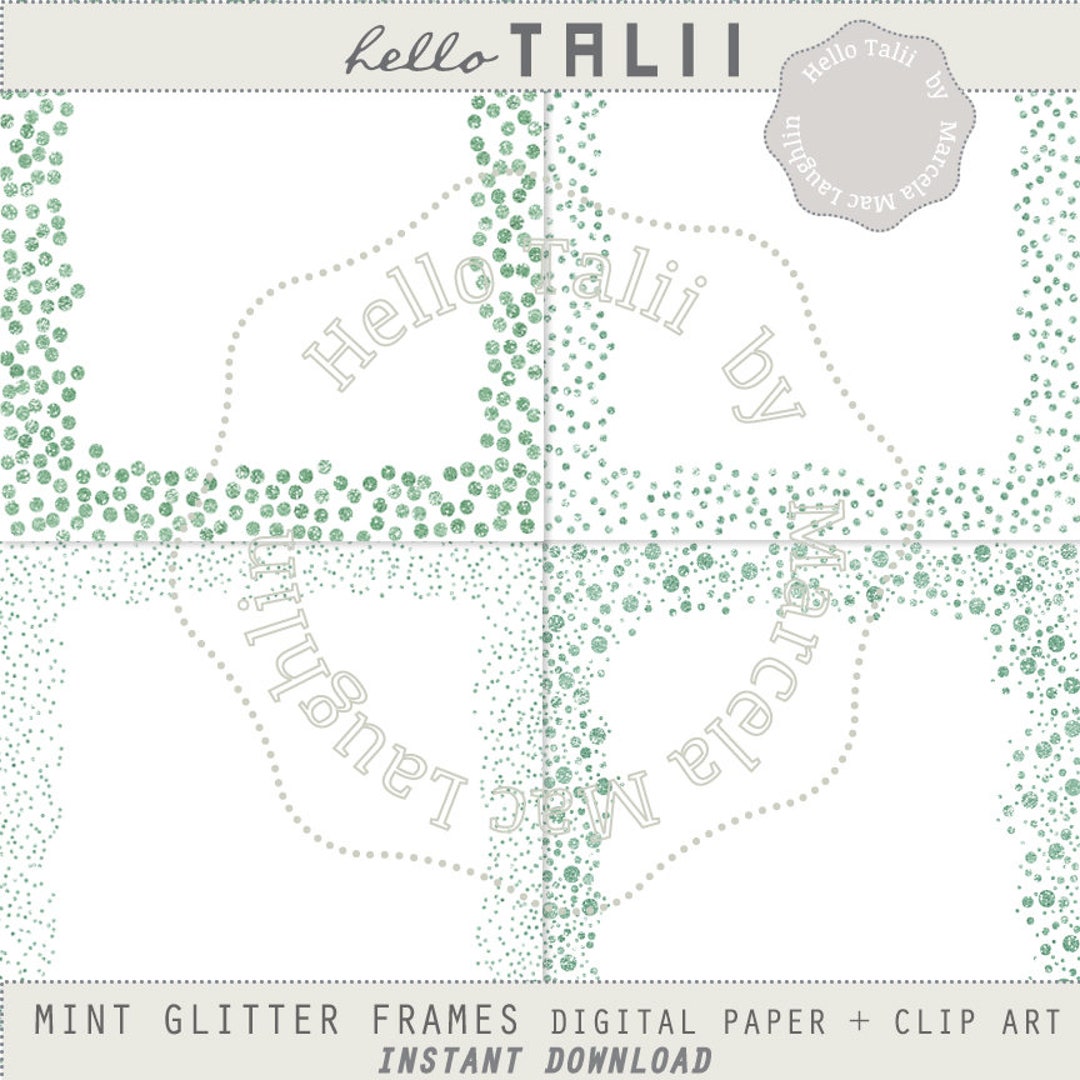 MINT GLITTER Confetti Frames Clip Art Overlays + Digital Papers- Green ...