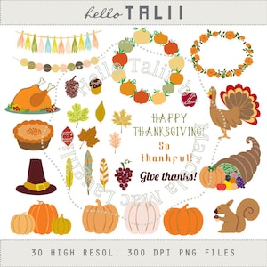 THANKSGIVING Clipart- Happy Thanksgiving Clip Art Decor Wreaths Turkey ...