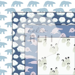 ARTIC ANIMALS Digital Paper- Polar Bears Penguins Seals Narwhals ...