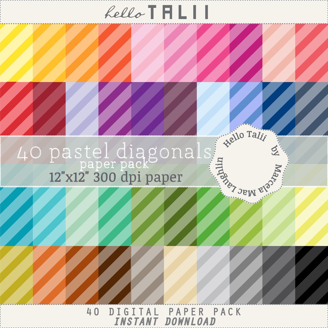 PASTEL Diagonal Stripes DIGITAL PAPER Thin Diagonal Stripes on Pastel ...