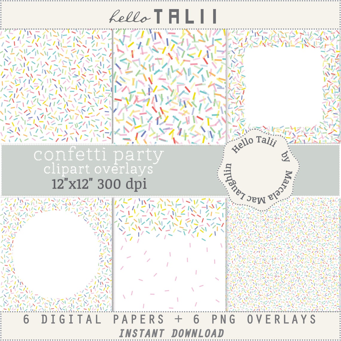 Confetti SPRINKLES Clipart Overlays- Pastel Confetti Digital Paper JPG+ ...