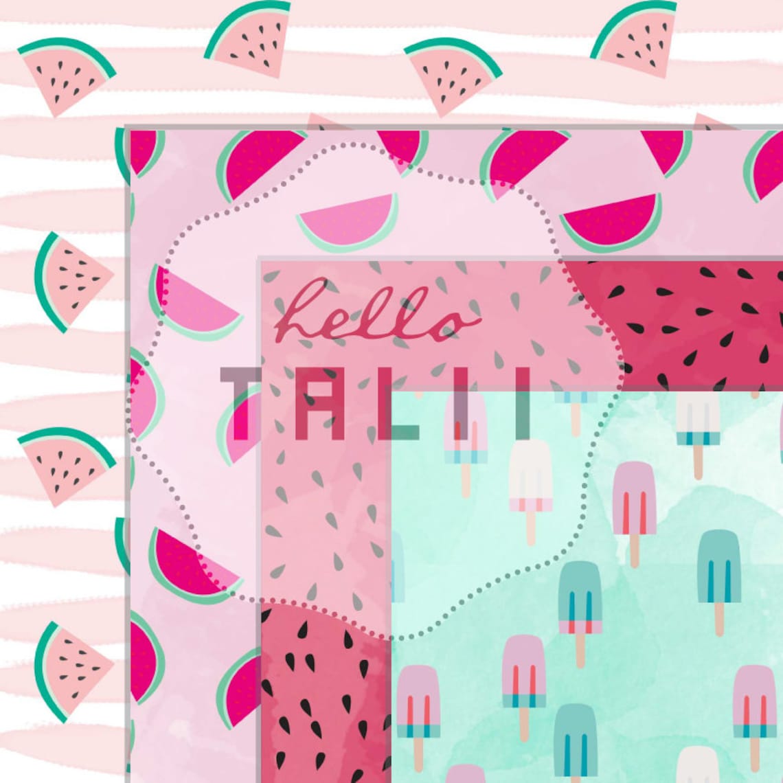 WATERMELON Digital Paper Watermelons in Pink Green Coral | Etsy