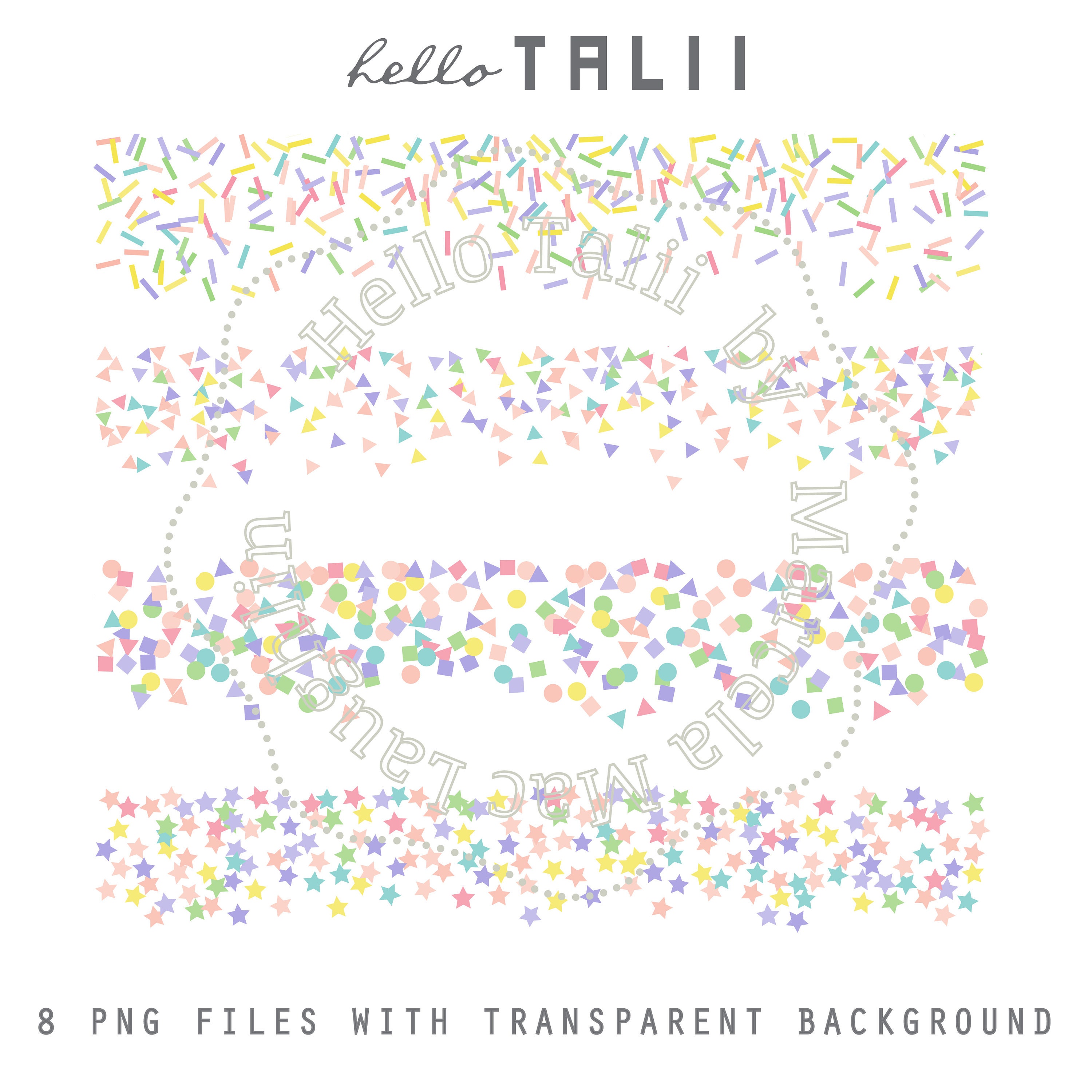 RAINBOW PASTEL Confetti Borders Clip Art 8 digital Borders | Etsy