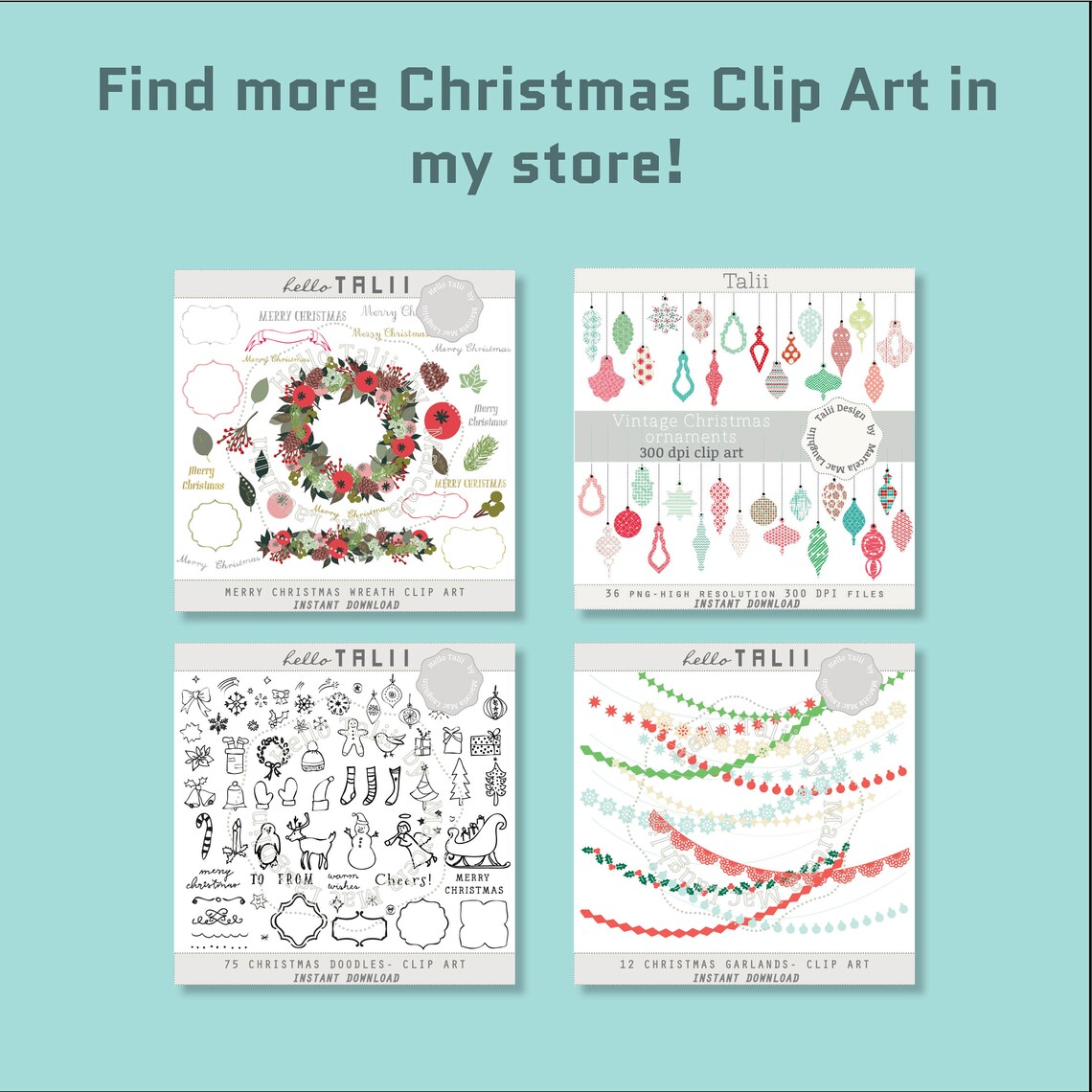 MERRY CHRISTMAS Garlands Clip Art Red Green and White Bunting - Etsy