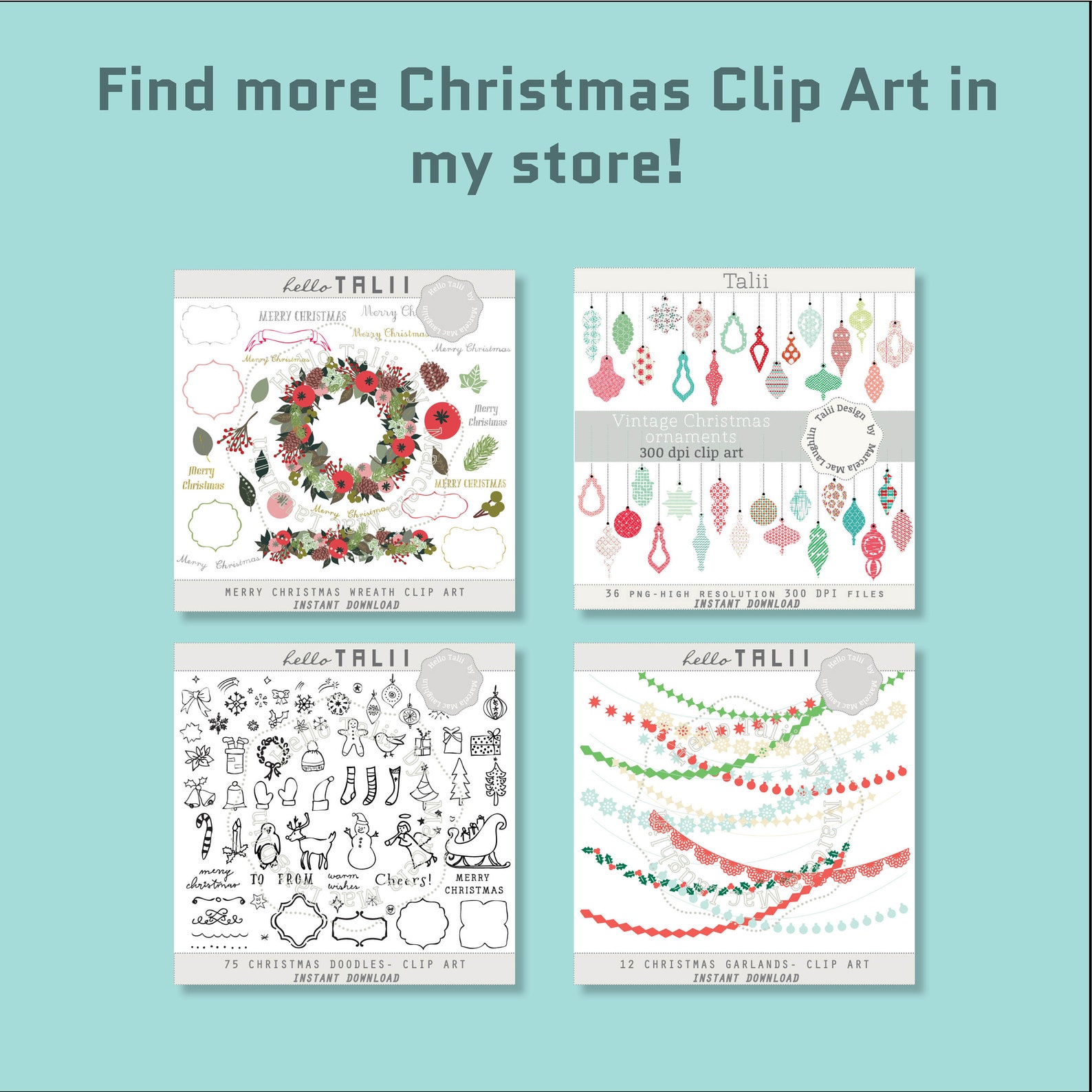 MERRY CHRISTMAS Garlands Clip Art Red Green and White Bunting - Etsy