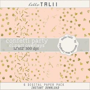 Pink and Gold CONFETTI Digital Paper Glitter Confetti Party on Pink ...