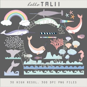 NARWHAL CLIPART Sea Unicorn Narwhal Digital Clip Art Artic Whale ...