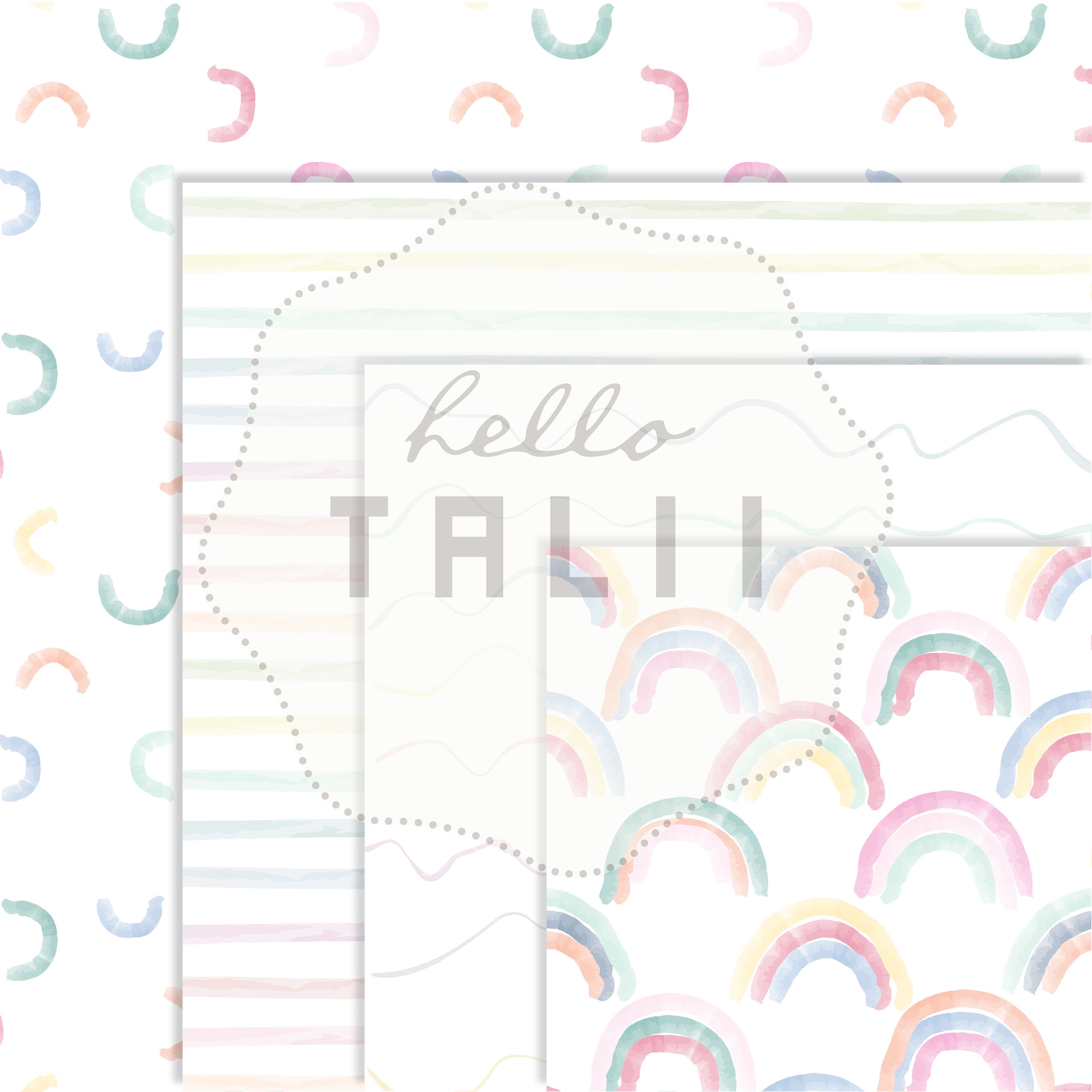 PASTEL RAINBOW WATERCOLOR Digital Paper Pastel Stripes Dots - Etsy