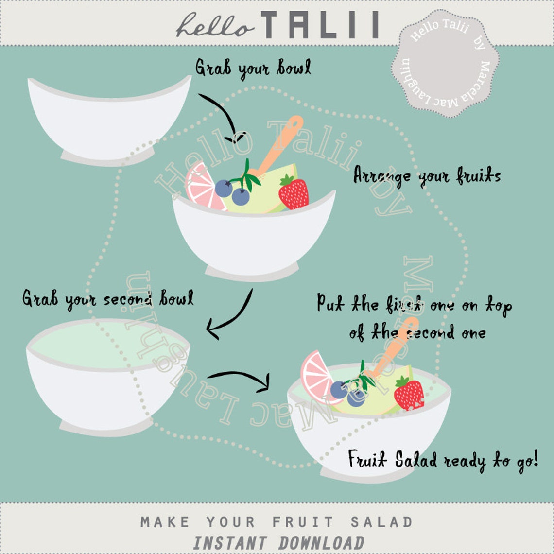 Fruit Clip Art FRUIT SALAD CLIPART- Tutti Frutti Digital Graphics Make ...
