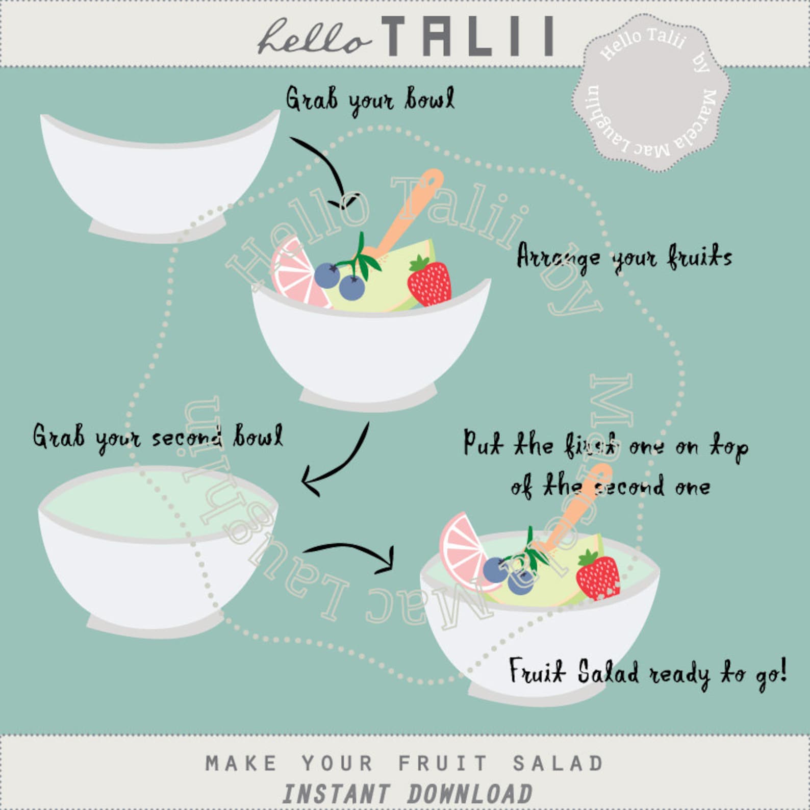 Fruit Clip Art FRUIT SALAD CLIPART Tutti Frutti Digital | Etsy