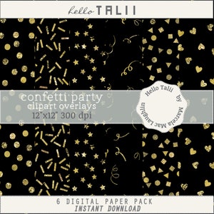 Black and Gold CONFETTI Digital Papers Glitter Confetti Party ...
