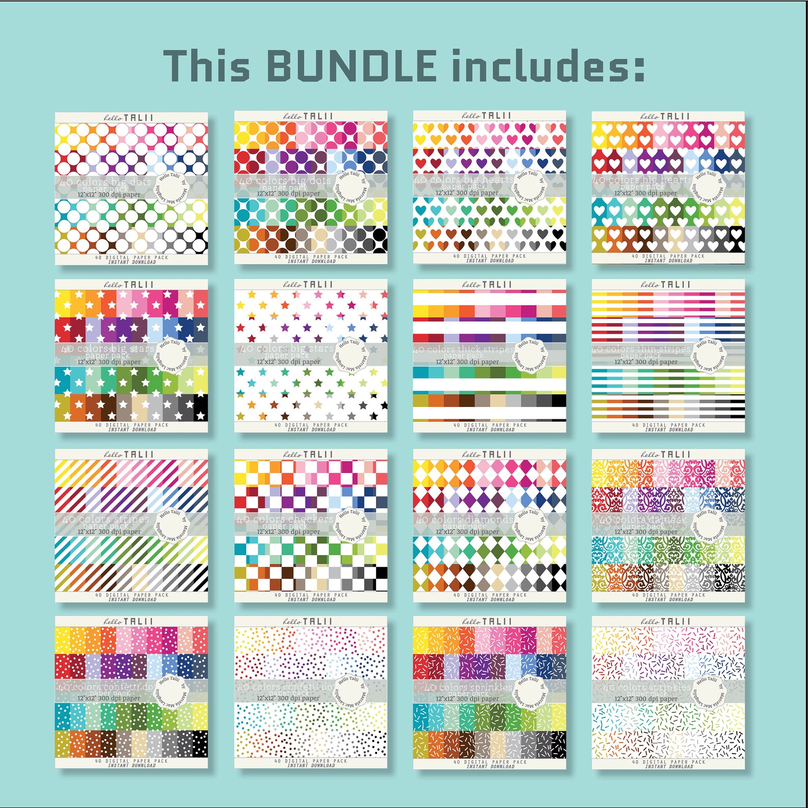 Big BASICS RAINBOW BUNDLE- +1300 Rainbow Colors Digital Paper- 33 Basic ...