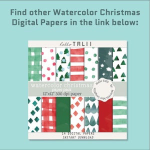 Christmas WATERCOLOR Digital Paper- Red Green White Watercolor Patterns ...