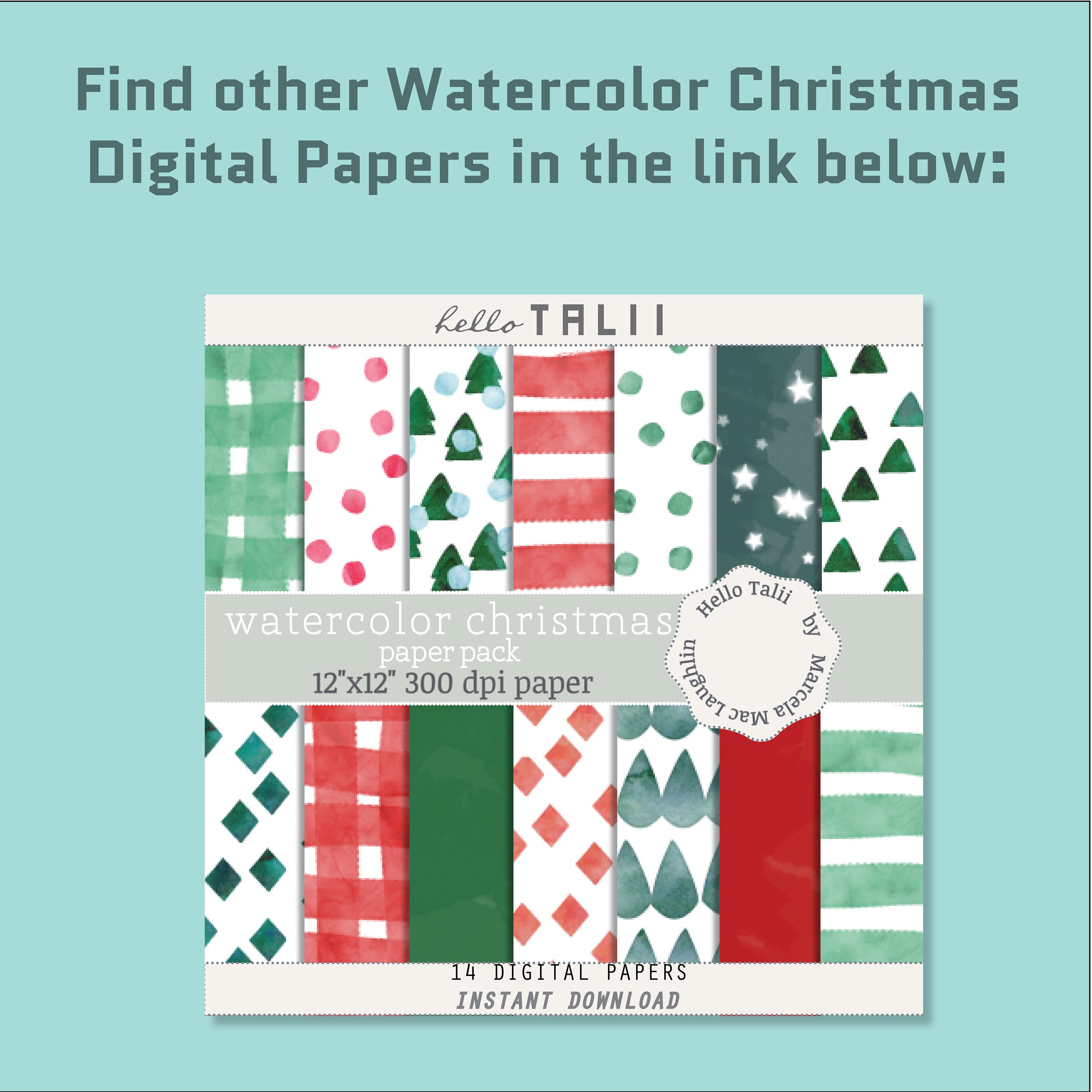 Christmas WATERCOLOR Digital Paper Red Green White Watercolor - Etsy