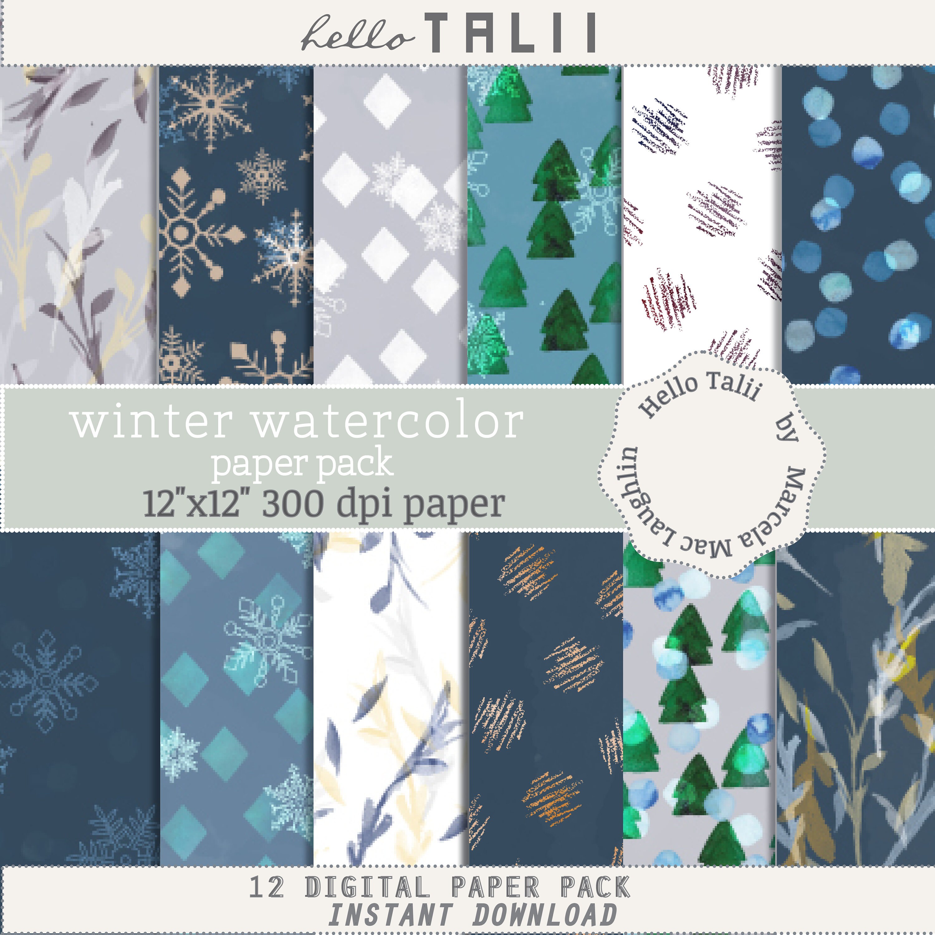 WINTER WATERCOLOR Digital Paper Snowflakes Woods Falling | Etsy