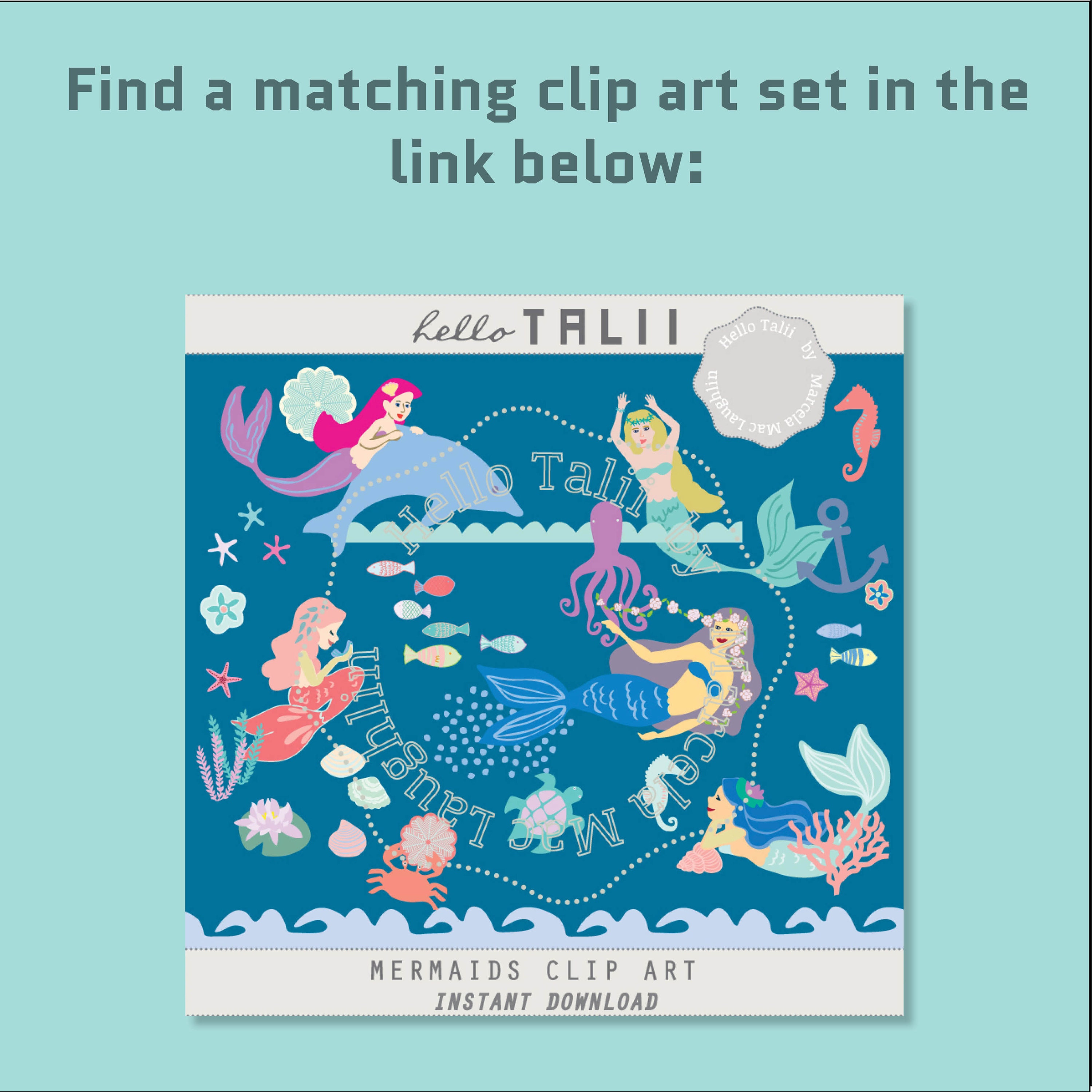 MERMAID Digital Paper- Little Mermaid Party Backgrounds Pink Deep Ocean ...