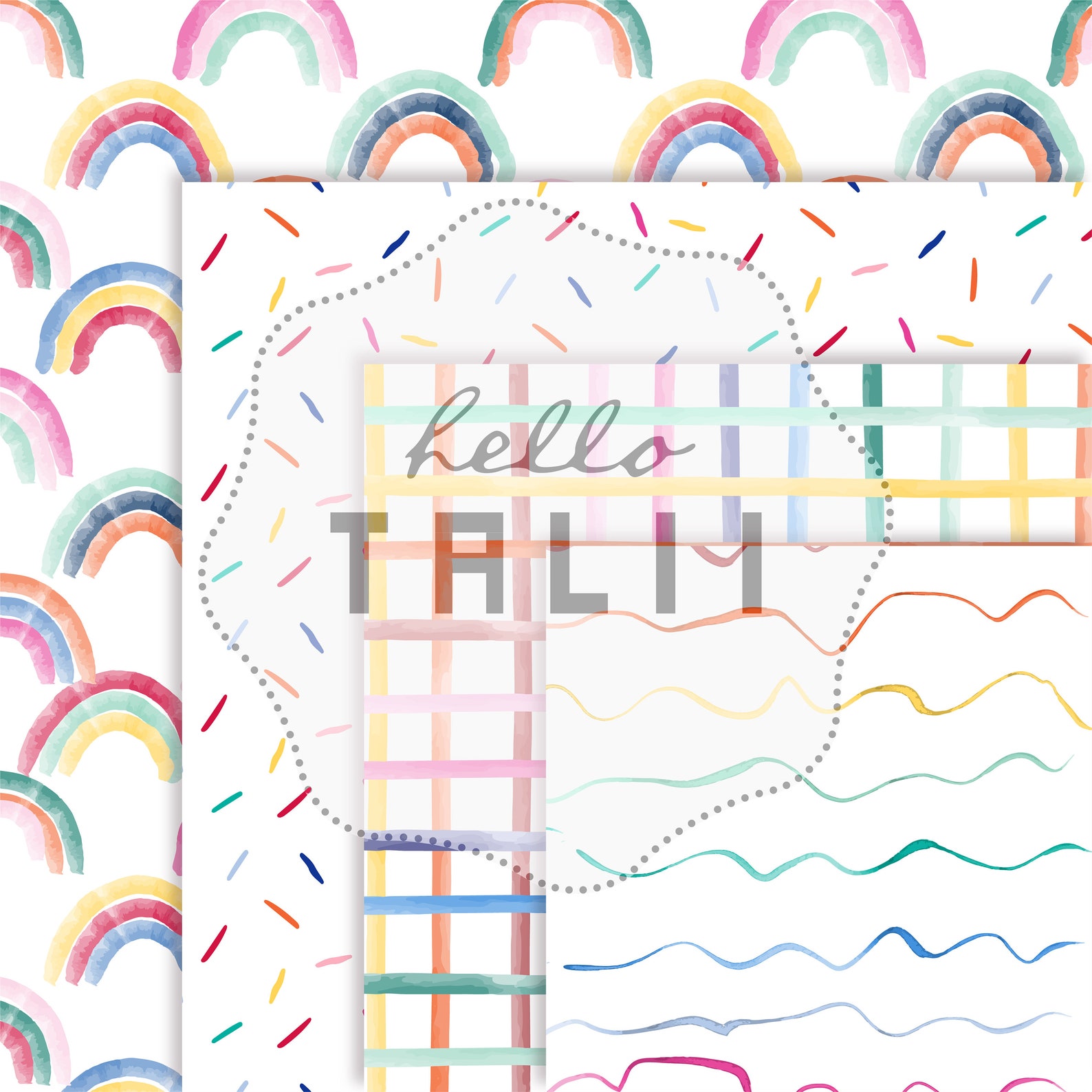 WATERCOLOR RAINBOW Digital Paper Pastel Rainbow Watercolor | Etsy