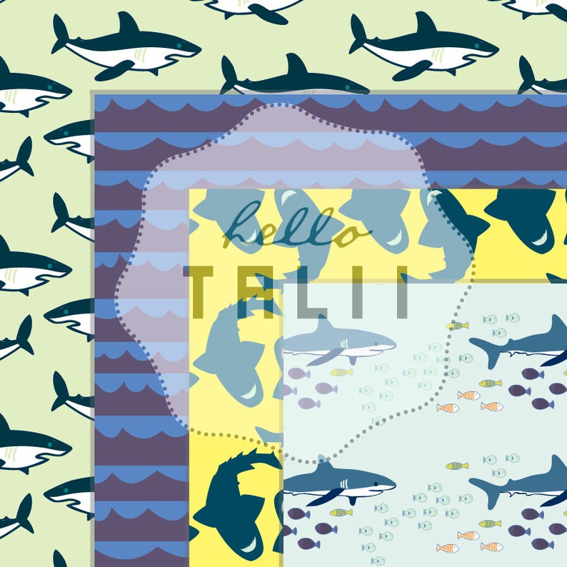SHARKS Digital Paper Shark Attack Backgrounds Boys Patterns - Etsy