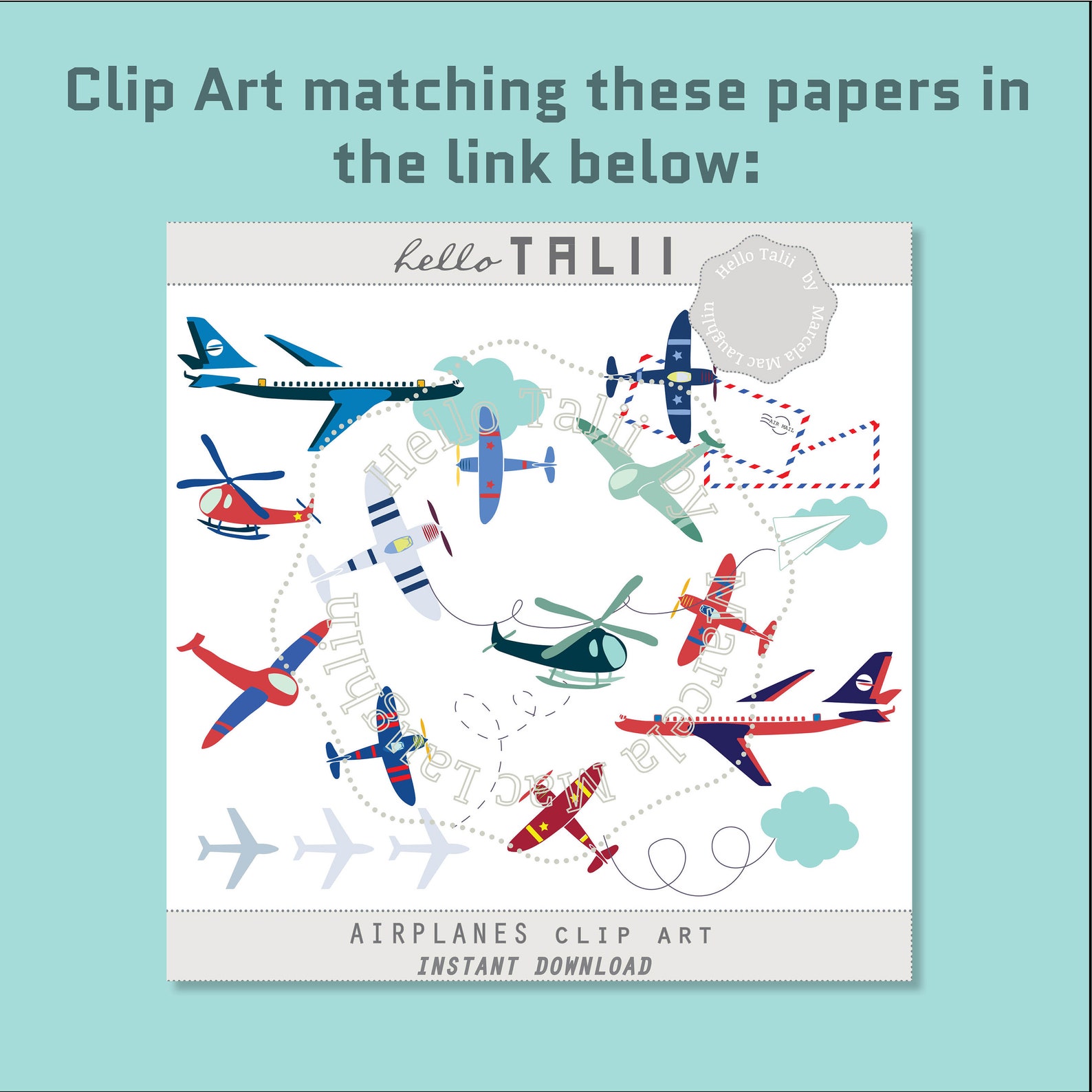 AIRPLANE Digital Paper Airplane Birthday Paper Plane Air Mail - Etsy