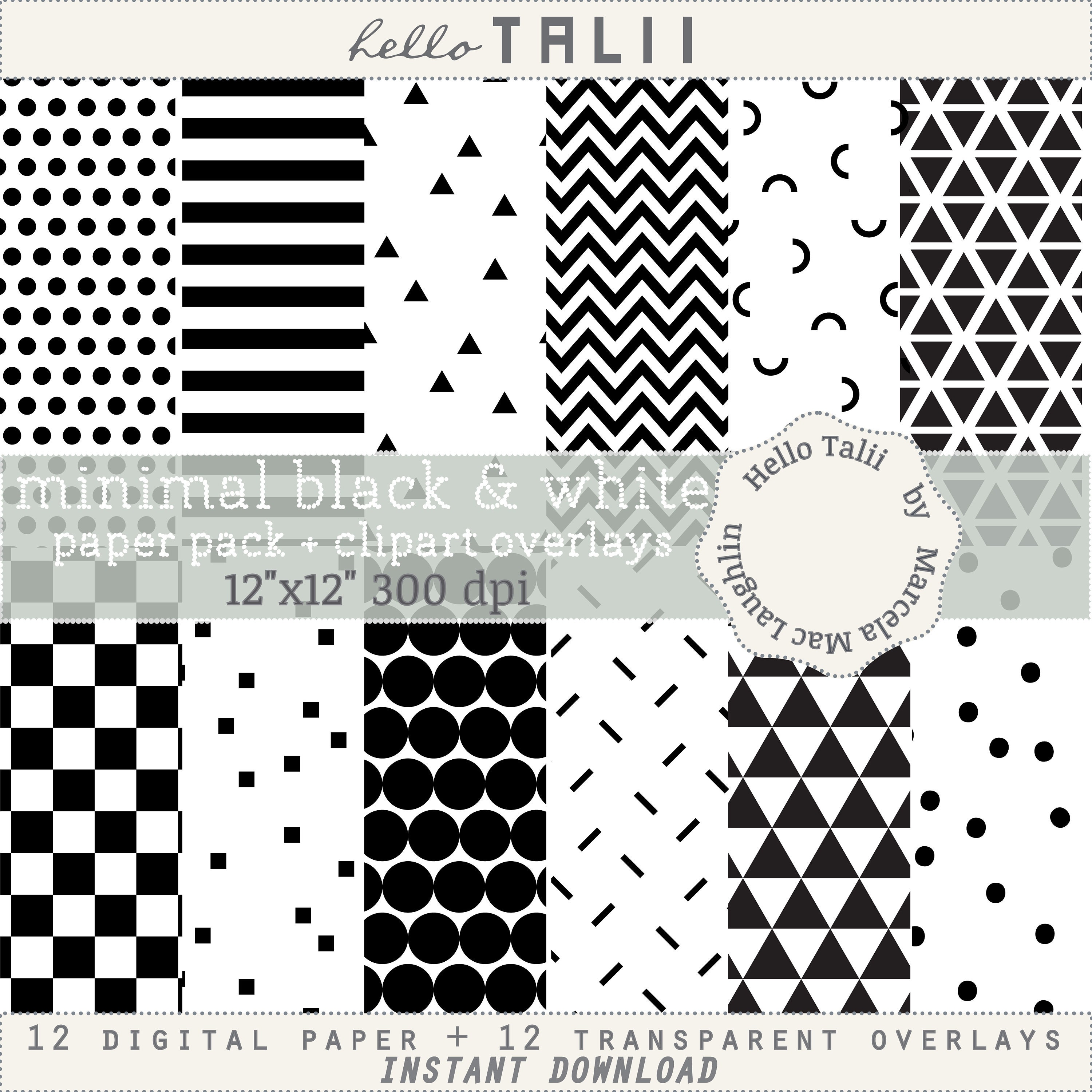 MINIMAL Black and White Digital Paper Clipart Overlays - Etsy.de