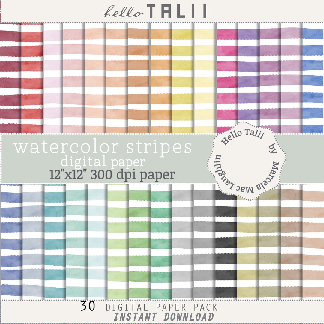 WATERCOLOR STRIPES Digital Paper- Stripes Hand Painted in Watercolor ...