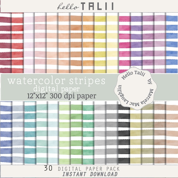 WATERCOLOR STRIPES Digital Paper Stripes Hand Painted in | Etsy