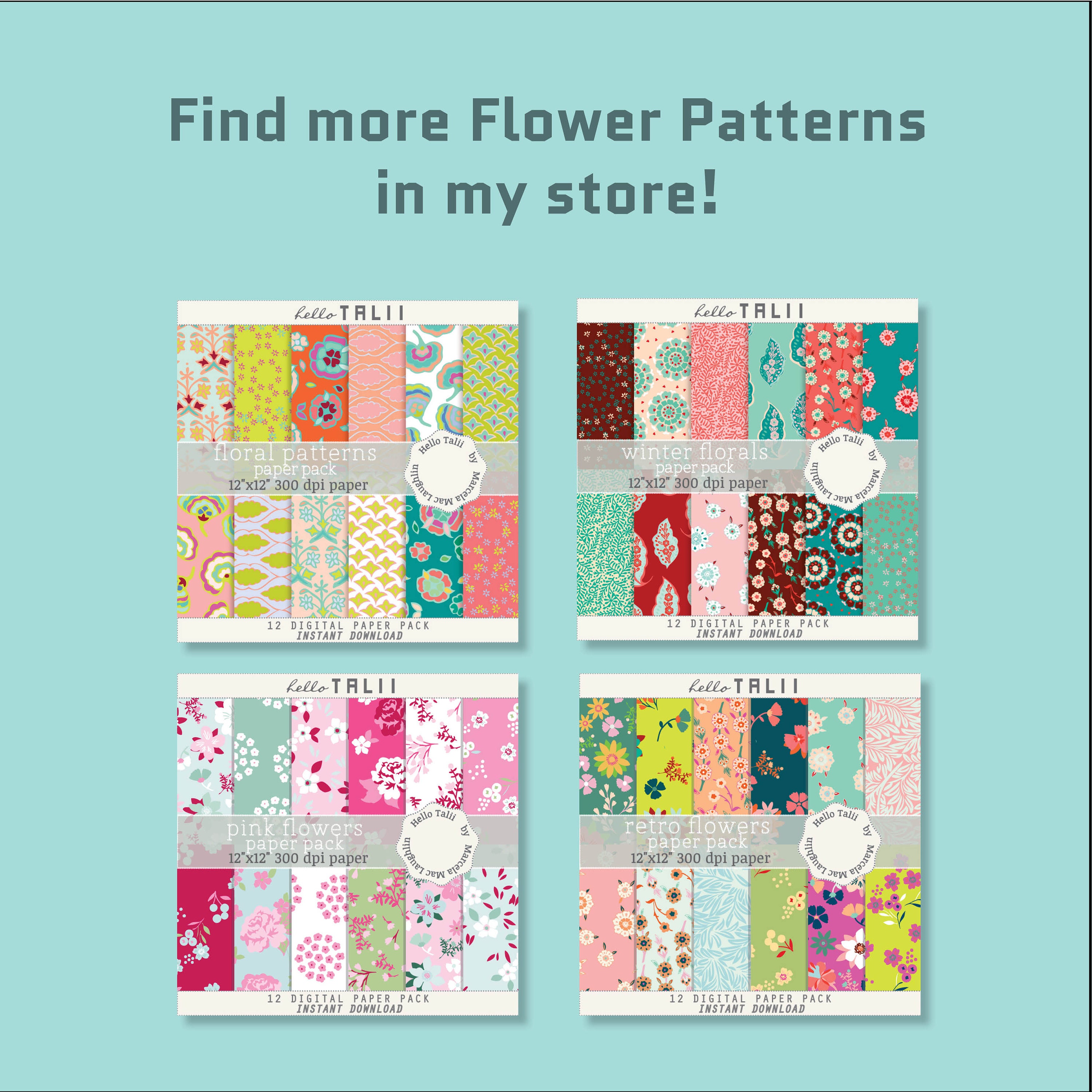 Pink Flowers Digital Paper SWEET FLORALS- Floral Backgrounds Hearts ...