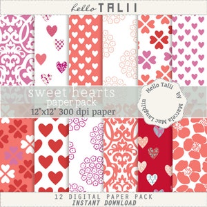 Valentine's Day Digital Paper SWEET HEARTS- Hearts Backgrounds Flowers ...