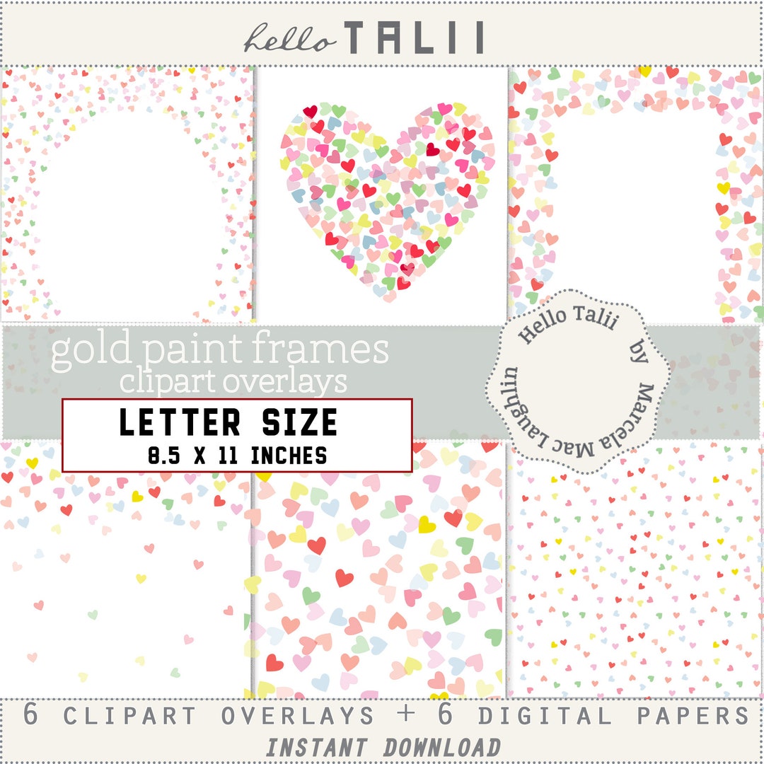Rainbow HEARTS Overlays LETTER SIZE- Multicolor Confetti Hearts ...
