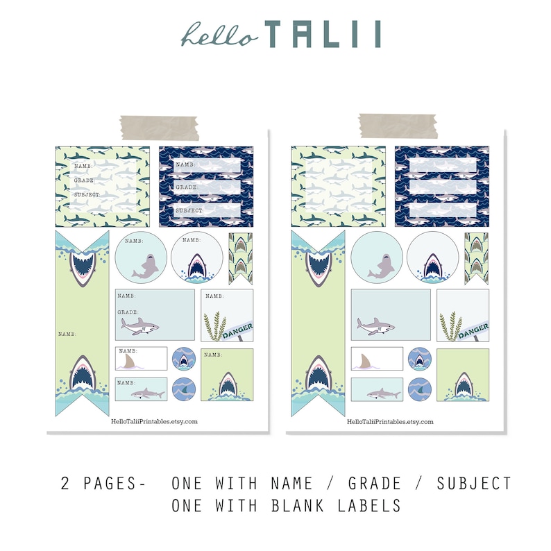 SHARKS LABELS PRINTABLE - Assorted Shark Labels Back to School Name ...