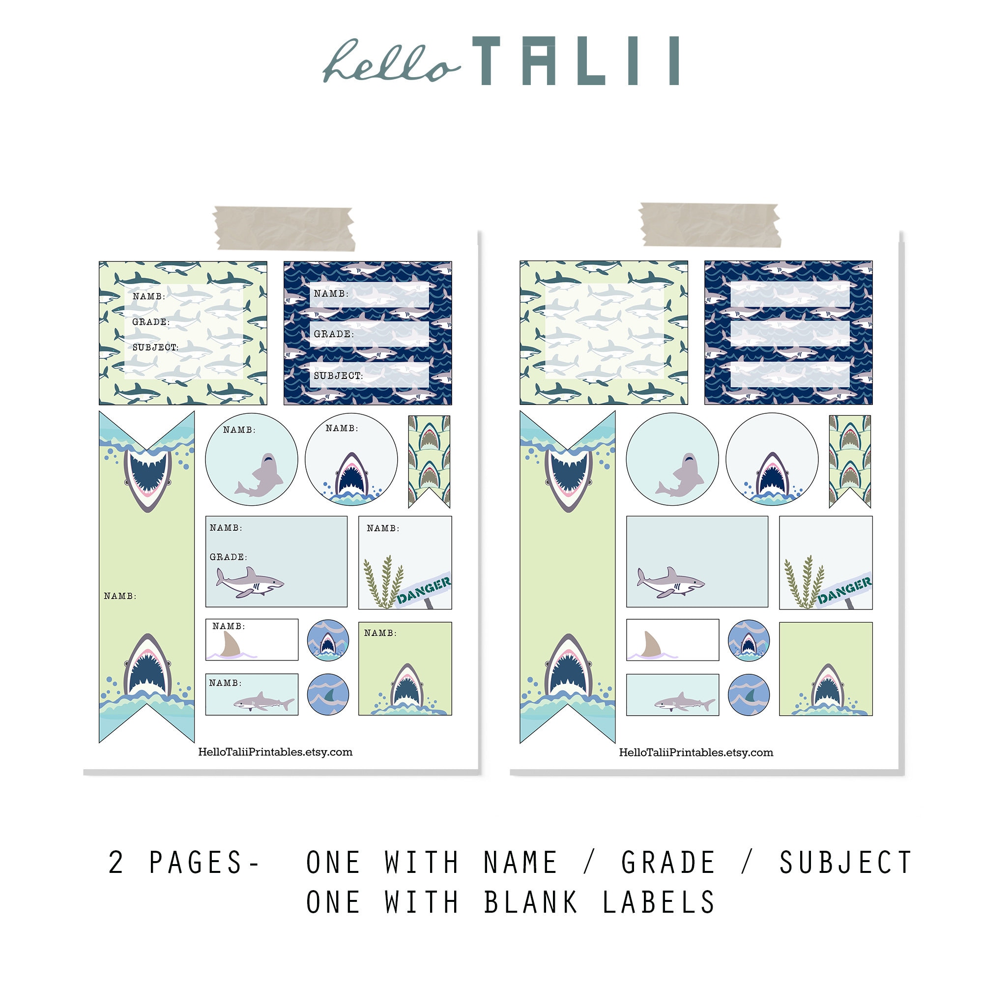 SHARKS LABELS PRINTABLE - Assorted Shark Labels Back to School Name ...